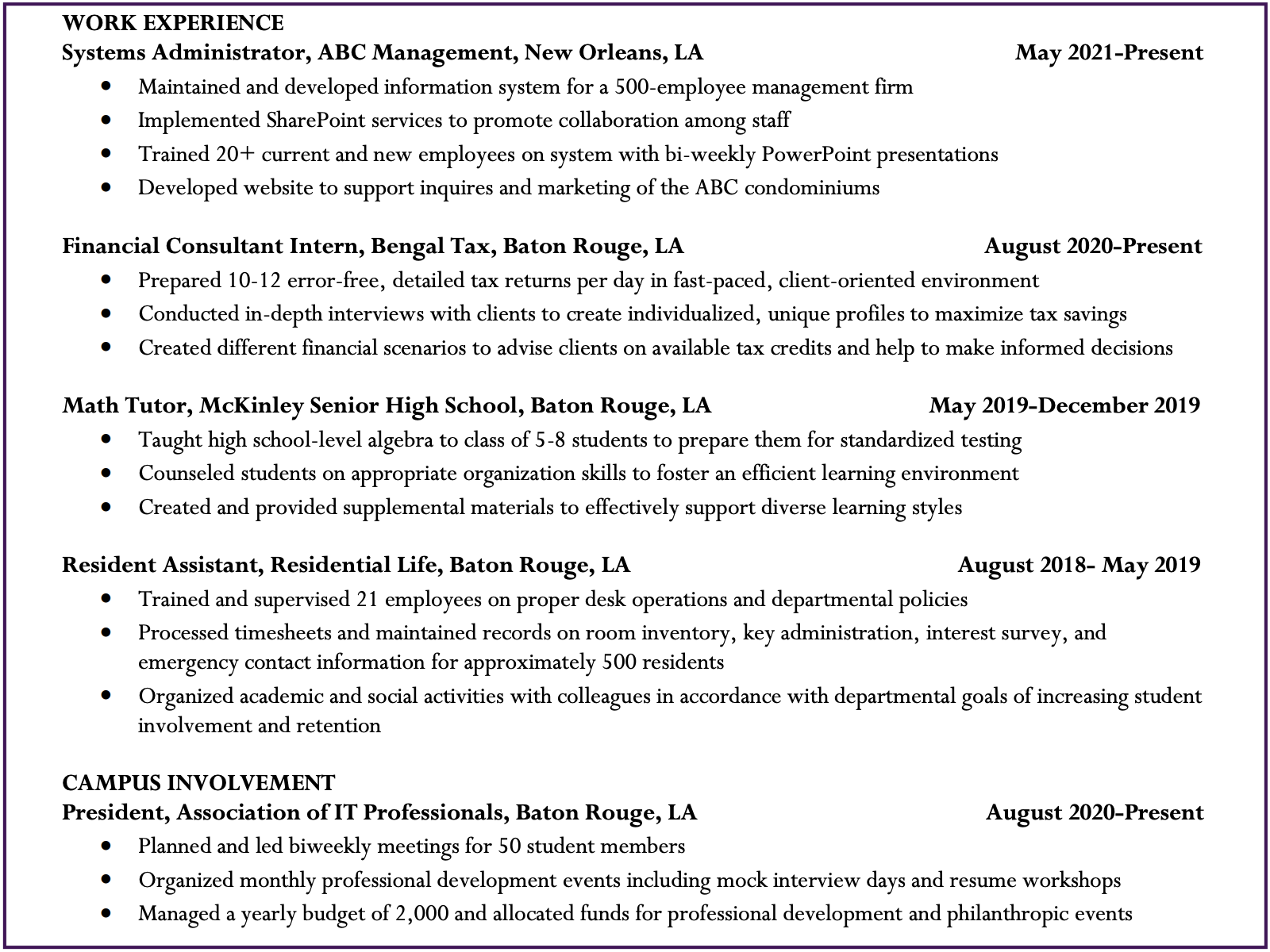 Resume LSU Career Center Resume LSU Career Center